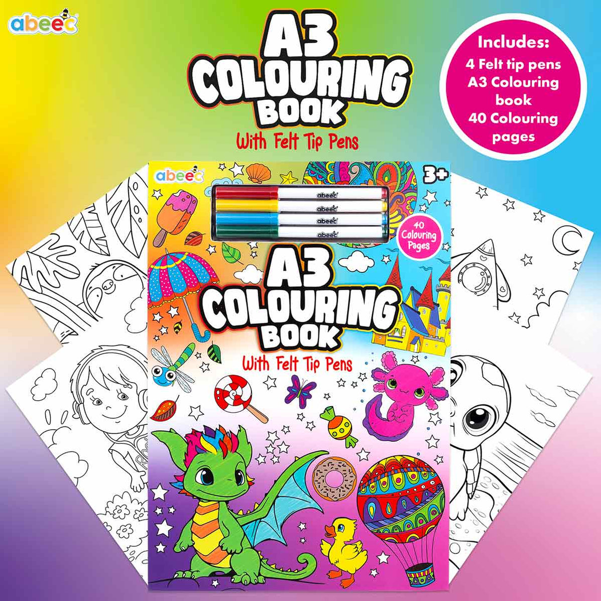 Colouring Book A3 including Felt Tips — abeec® toys
