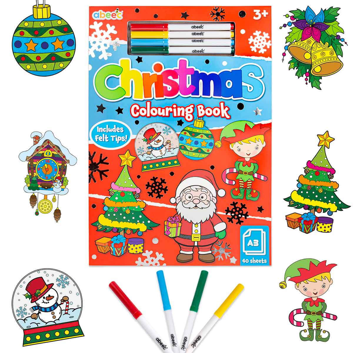 Christmas Colouring Book- A3 Including Felt Tips — abeec® toys